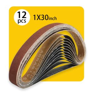 1 x 30 inch 120 grit sanding belt | premium aluminum oxide sanding belt | premium sander sandpaper – 12 pack