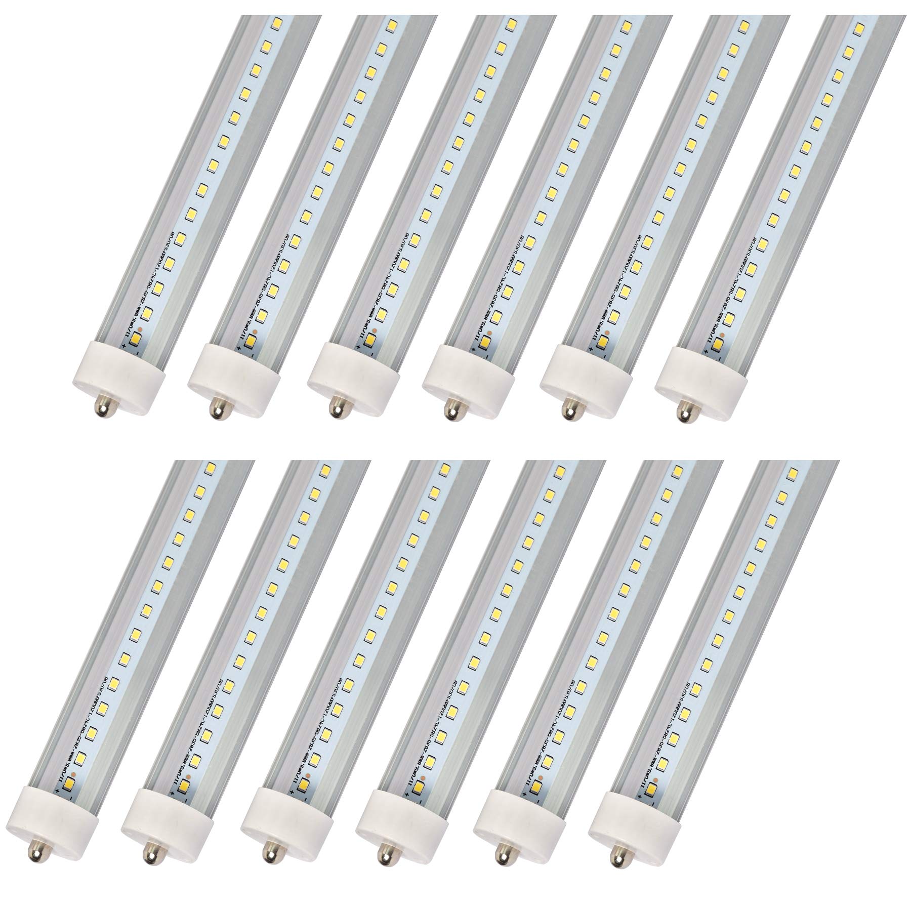 8 Foot LED Bulbs, 50W FA8 Single Pin Base, 6000LM 5000K Led Tube Light, Replace T8 T10 T12 Fluorescent Light(Clear Cover 12 Pack)