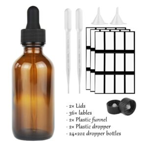 24 Pack 2 oz Dropper Bottles,Amber Glass Bottles with Eye Droppers;Leak Proof Travel Bottles for Essence Liquid Cosmetic(60ml)