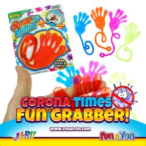 Fun a Ton Giant Snap Hand-Jumbo Sticky Hands Toy (4 Pack Assorted) Large Stretchy Toy for Kids. Party Favors, Classroom Prizes, Birthday Gifts Easter Day Goodie Bags Stuffers Bulk. 414-4s