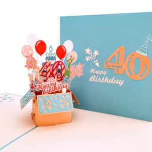 iGifts And Cards Happy 40th Blue Birthday Party Box 3D Pop Up Greeting Card – Forty, Awesome, Balloons, Presents, Unique, Celebration, Feliz Cumpleaños, Congrats, Fun