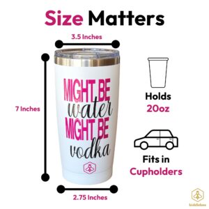 Biddlebee Birthday Gifts for Women Funny & Sarcastic Travel Coffee Mug w/Slider Lid | 20oz Insulated Coffee Tumbler | Funny Gifts for Women | 40th Birthday Gifts Women | Might Be Vodka