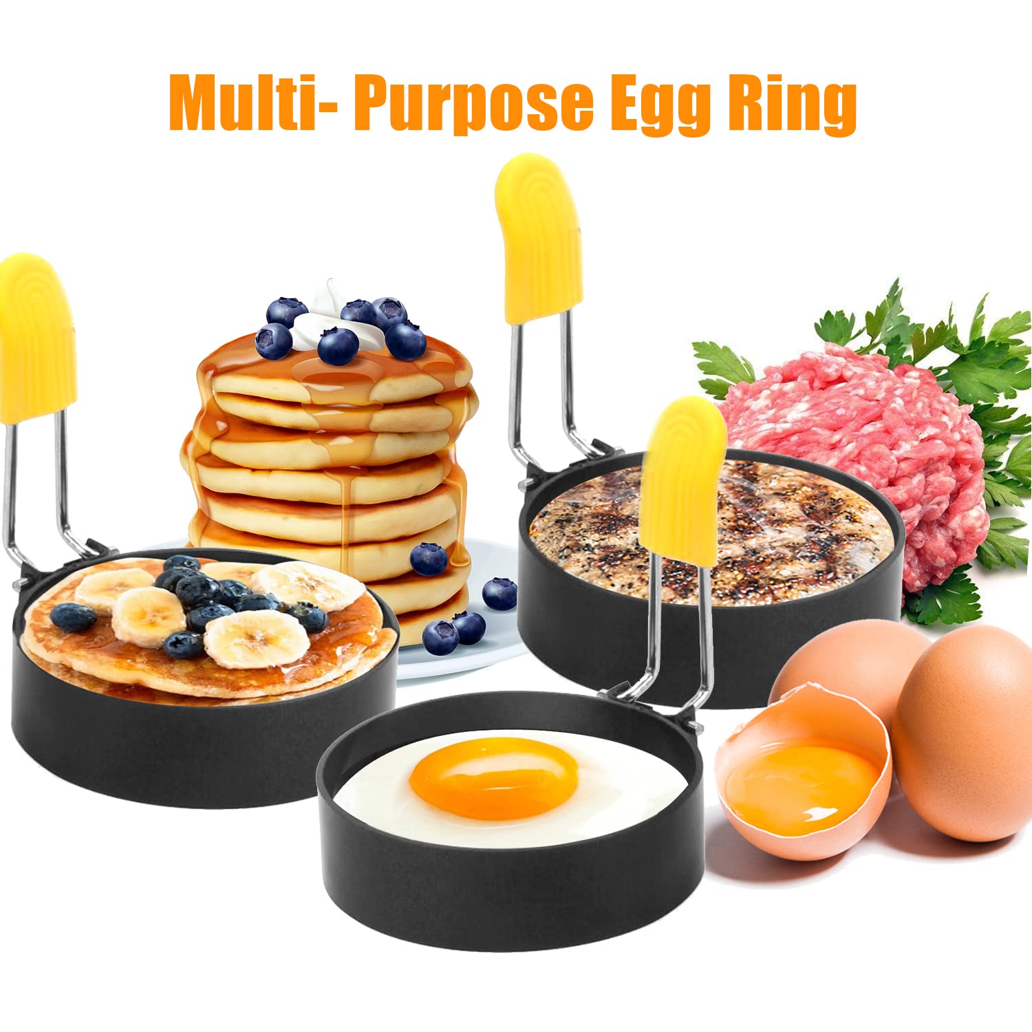 Stainless Steel Egg Ring, 2 Pack Nonstick Egg Maker Rings for Frying Eggs and Egg McMuffins, Egg Shaper for Frying Pan Cooking, Egg Molds for Griddle, Egg Circles for Breakfast Sandwich Burger