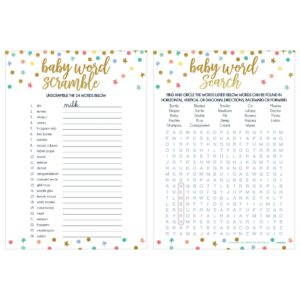 multicolor baby shower 2-in-1 word game - 5" x 7" (pack of 24) - premium paper fun activities for gender reveals and birthdays