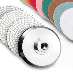 KEEYWOLT 10Pcs 4 Inch Diamond Polishing Pads Including Aluminum Backing Pad Set for Angle Grinder Buffer Wet/Dry Polishing Stone Granite Marble Concrete Tile…