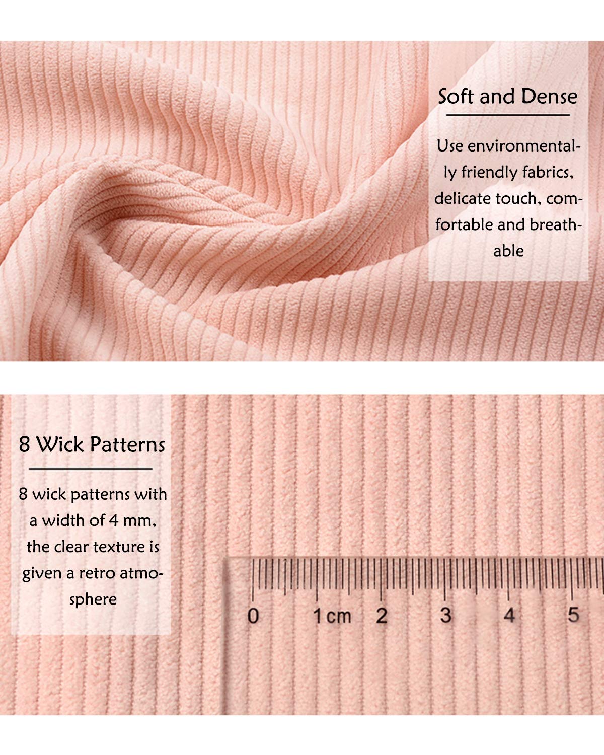 SQINAA Corduroy Fabric Thickened 8 Wicks Soft and Delicate Have no Elasticity Suitable for Spring, Autumn and Winter Clothing 50x155cm,Red