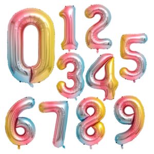 YPSelected Gradient Color 40 Inch Large Foil Helium Number Balloon Birthday Wedding Party 0-9 (Rainbow, 4)