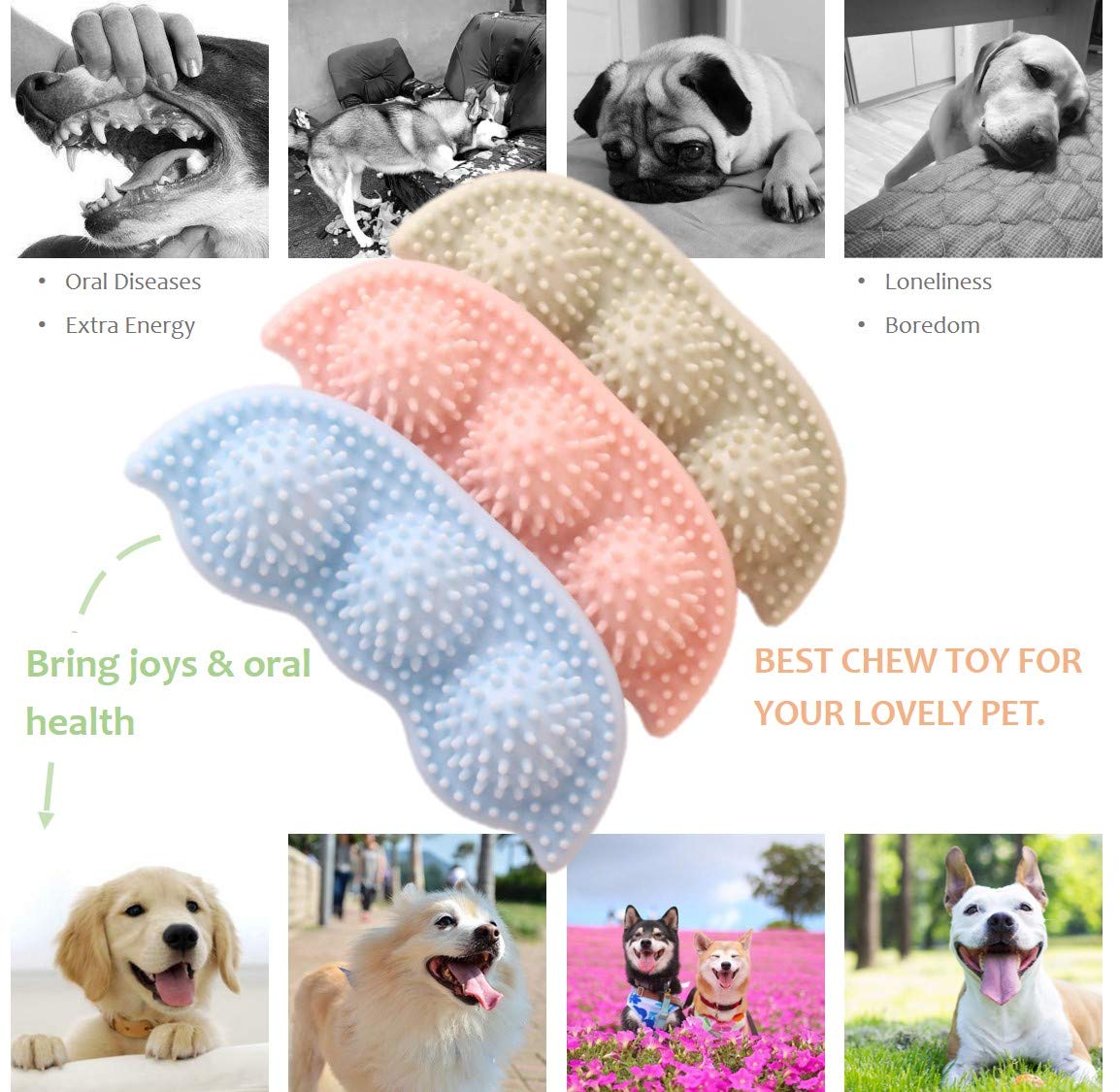 PAPIEEED 3 Pcs Durable Dog Chew Toy for Aggressive Chewers Tough Interactive Pet Toys for Training & Cleaning Dental Relieve Itching Teeth