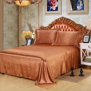 Versatile Bedding Queen Taupe Washed Soft Silky Satin, 4-Piece Bed Sheet Set (1 Zipper Closure Duvet Cover, 1 Fitted Sheet 21" Deep and 2 Pillowcase) Duvet Set - 4 PCs Duvet Cover Set