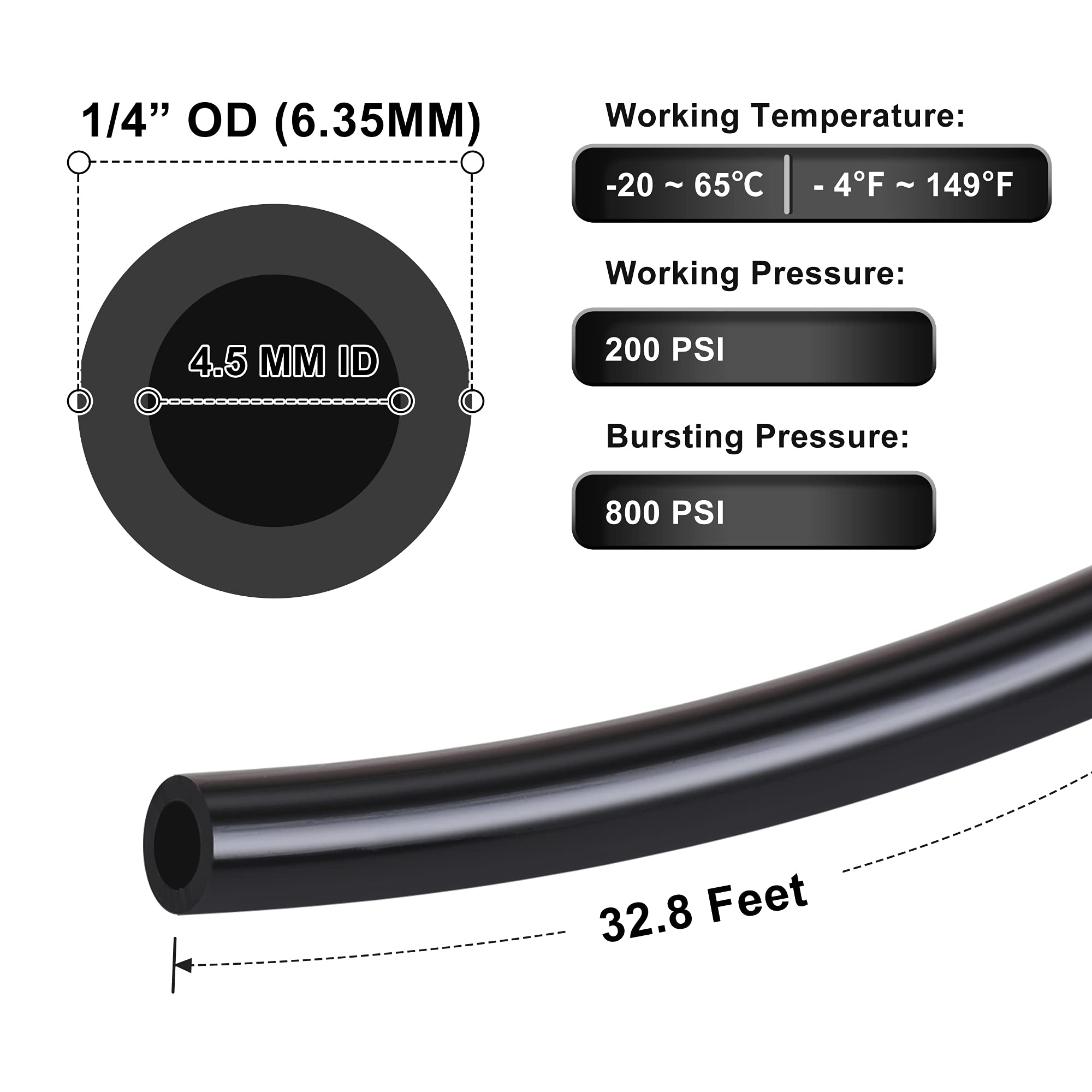 Hromee Air Line Tubing 1/4 Inch (6.35MM) OD Pneumatic Nylon Tube 32.8ft 10 Meters Air Hose for Air Brake System