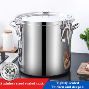 Stockpots Large Stock Pot,304 Stainless Steel Sealed Bucket, Sealed jar with lid，Double-layer Thickened, 24-hour Heat Preservation (Color : Silver, Size : 35cm35cm(33L))