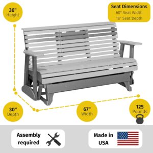 LuxCraft 5' Plain Double Glider Bench, 2 Person Glider Chair, 2 Seat Outdoor Glider, Outdoor Glider Loveseat, Patio Glider Bench (Weatherwood)