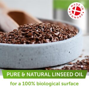 Nordicare Linseed Oil for Wood - 100% Pure & Natural Linseed Oil for Entire Indoor Area - Food-Safe Raw Linseed Oil for Wood Furniture - Underlines the Original Wood Structure - Made in Denmark 16.9oz