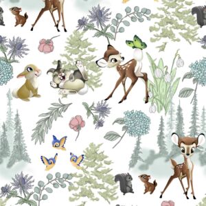 springs creative disney bambi & friends white premium quality 100% cotton fabric by 1/2 of a yard.