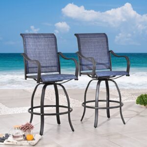 festival depot 2pcs bar bistro patio dining chairs textilene high stools 360° swivel chairs with curved armrest and metal frame outdoor furniture for garden pool all-weather (blue)