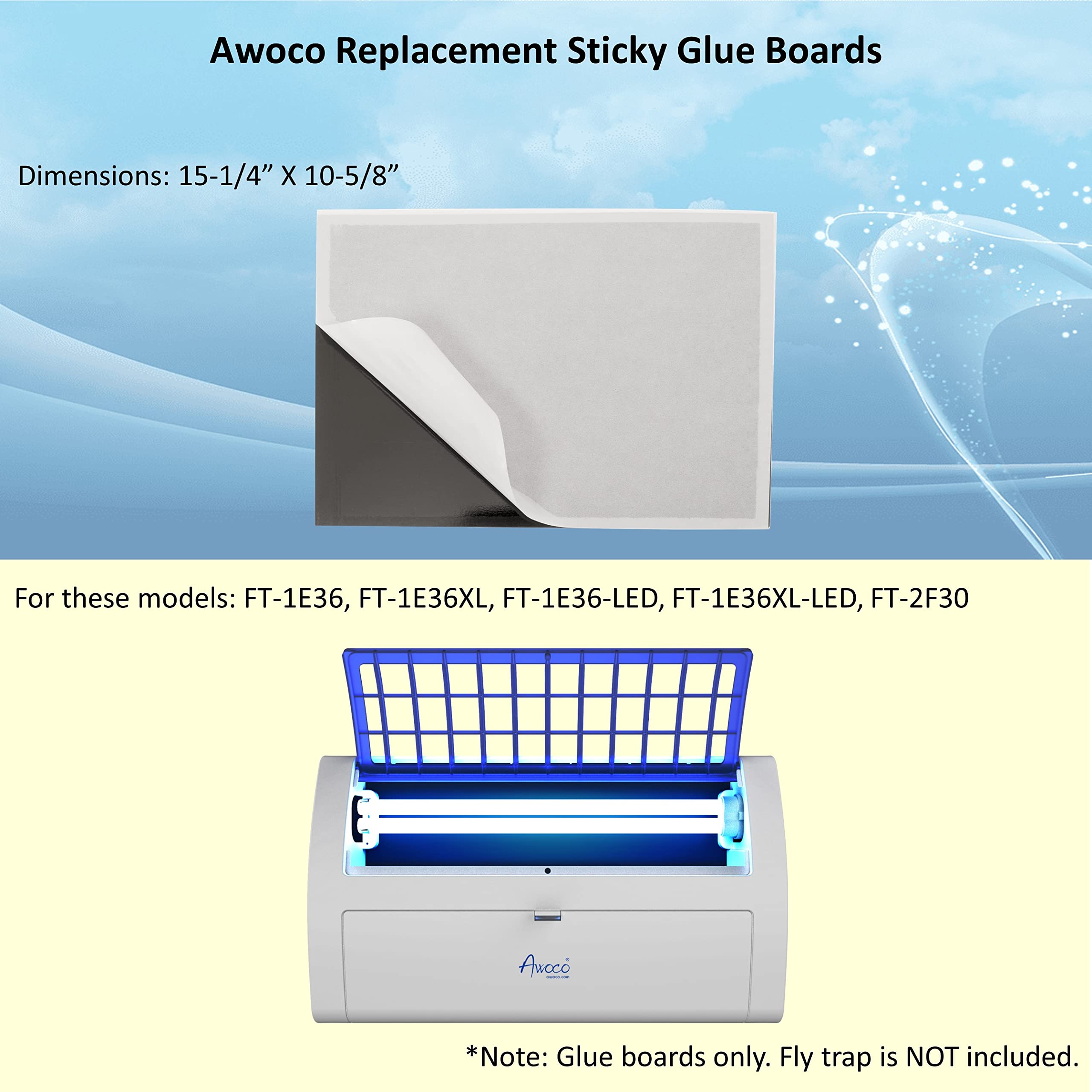 Awoco 5 Packs of Replacement Sticky Type E Glue Boards for 36 W Wall Mount Sticky Fly Trap Lamp for Capturing Flying Insects, Flies, Mosquitoes, and Moths (5 Glue Boards)