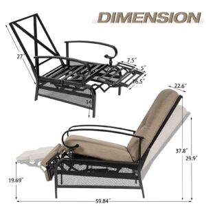 Oakcloud Adjustable Outdoor Lounge Chair Metal Patio Relaxing Recliner Chair with Removable Cushions(Brown)