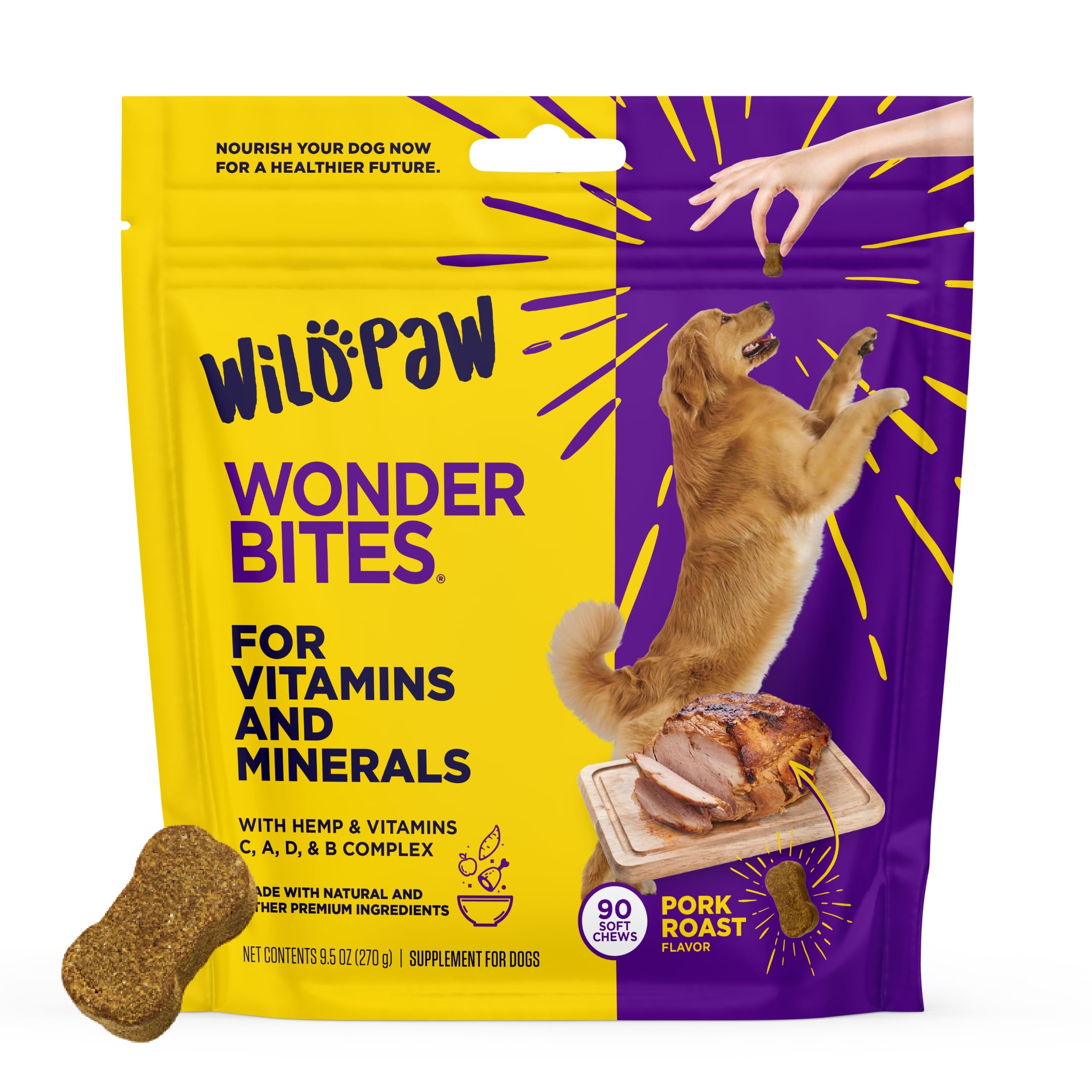 Wildpaw WonderBites for Vitamins & Minerals - Essential Probiotic Supplement for Dog Care - Soft Chew Dog Multivitamin - Supports Digestive Health, Immune Health & Joint Health - 90 Soft Chews