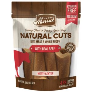 merrick natural cuts chicken free non rawhide medium dog chews, medium texture chew sticks with real beef - 1 pack