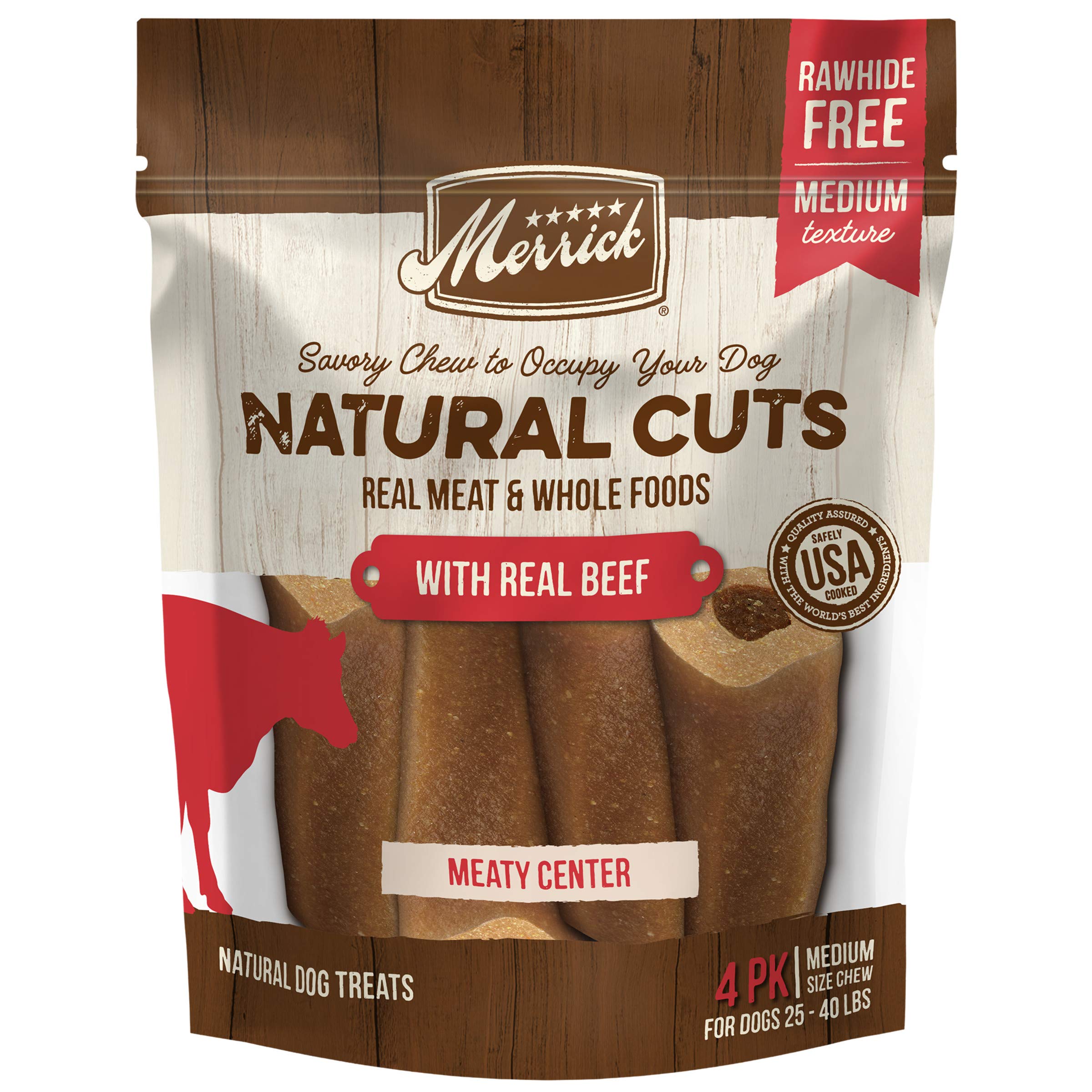 Merrick Natural Cuts Chicken Free Non Rawhide Medium Dog Chews, Medium Texture Chew Sticks With Real Beef - 1 Pack