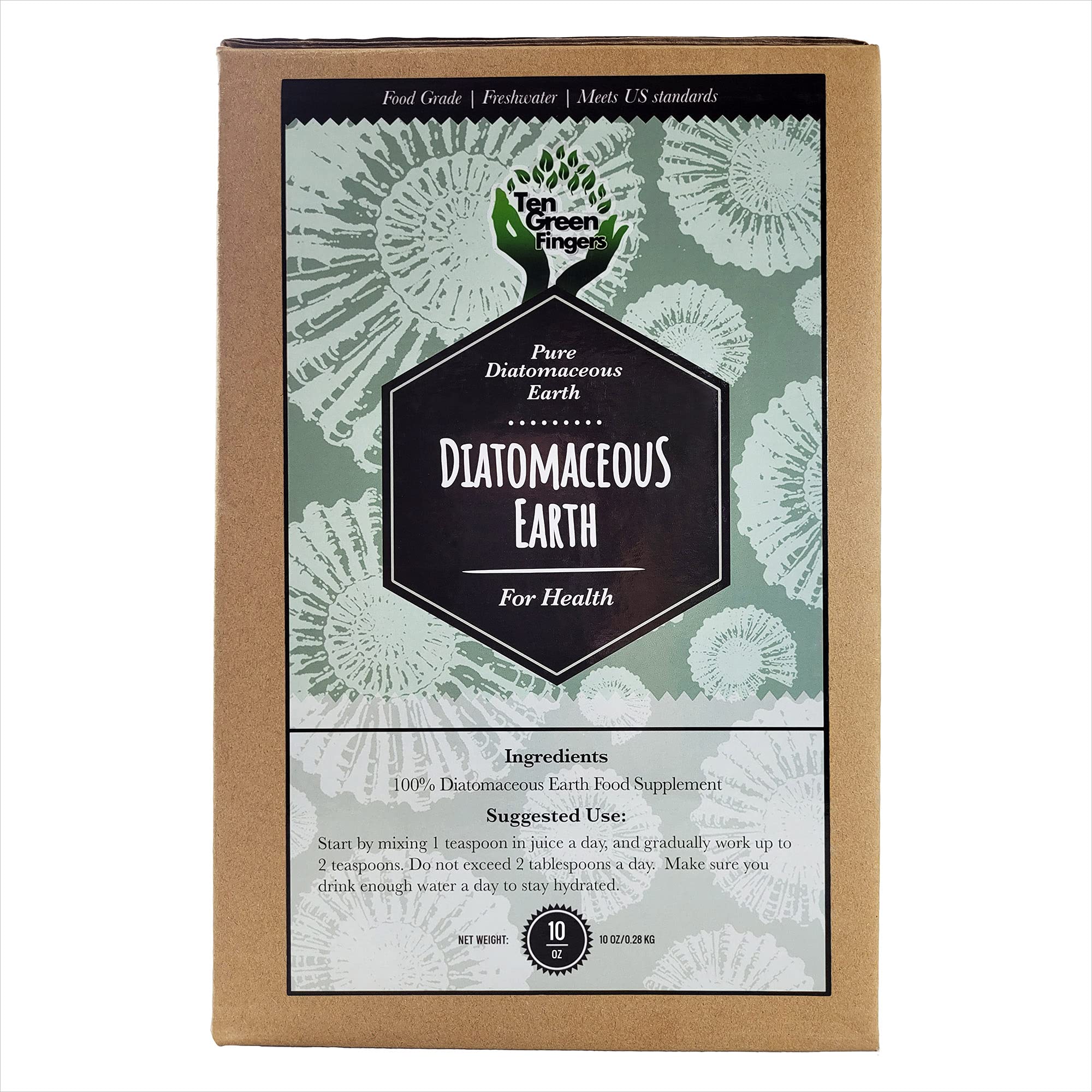 Ten Green Fingers Organic 100% DE Pure Fresh Water Diatomaceous Earth Bag Food Grade Pet Friendly by HJP (10oz.)