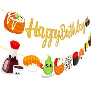 sushi happy birthday party banners 2pcs glitter sushi garland banners let's roll sushi party cutout banners japanese sushi party decorations for sushi theme baby shower supplies