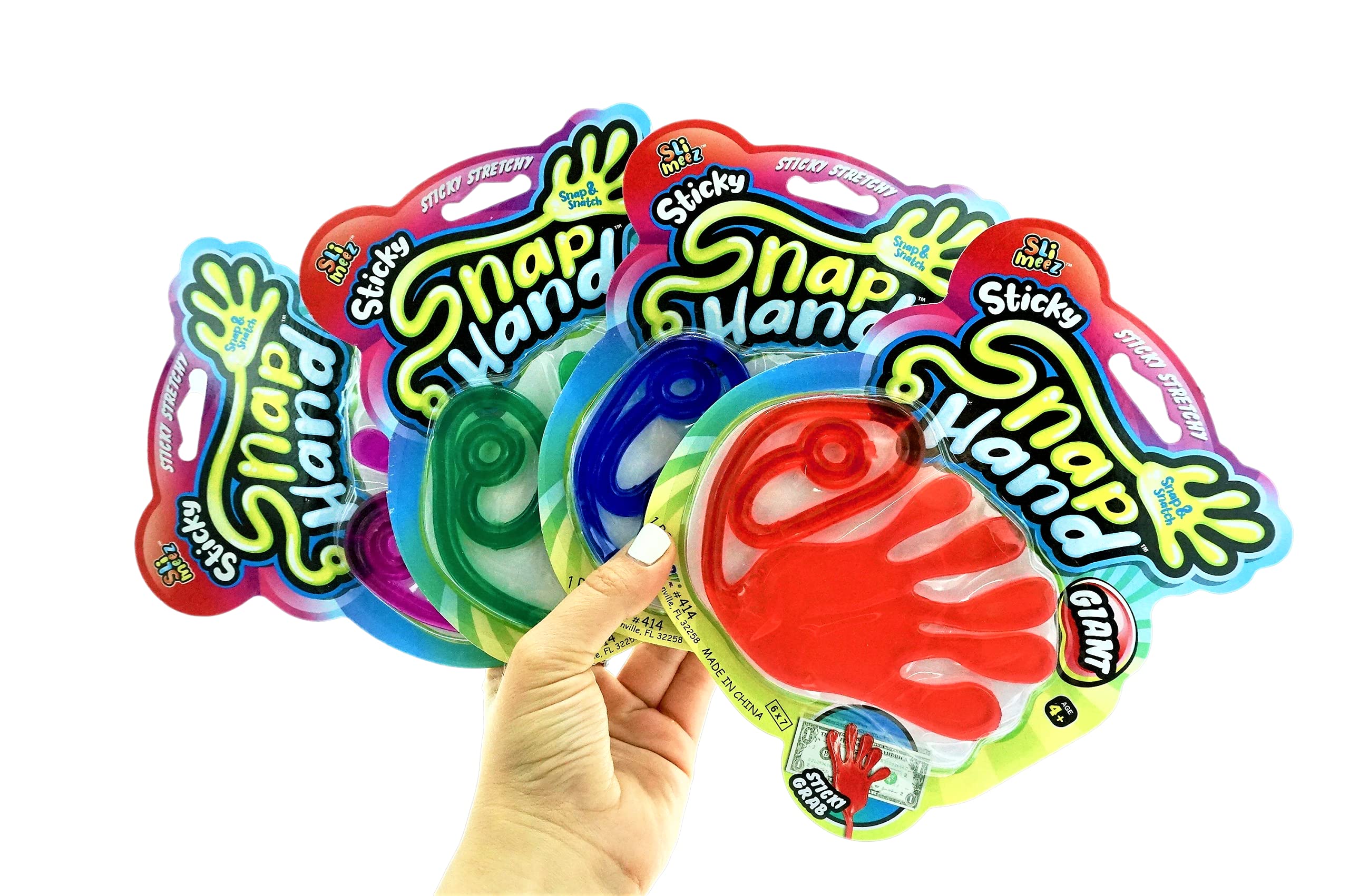 Fun a Ton Giant Snap Hand-Jumbo Sticky Hands Toy (4 Pack Assorted) Large Stretchy Toy for Kids. Party Favors, Classroom Prizes, Birthday Gifts Easter Day Goodie Bags Stuffers Bulk. 414-4s