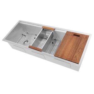 zline 43" garmisch undermount single bowl scratch resistant stainless steel kitchen sink with bottom grid and accessories (sls-43s)