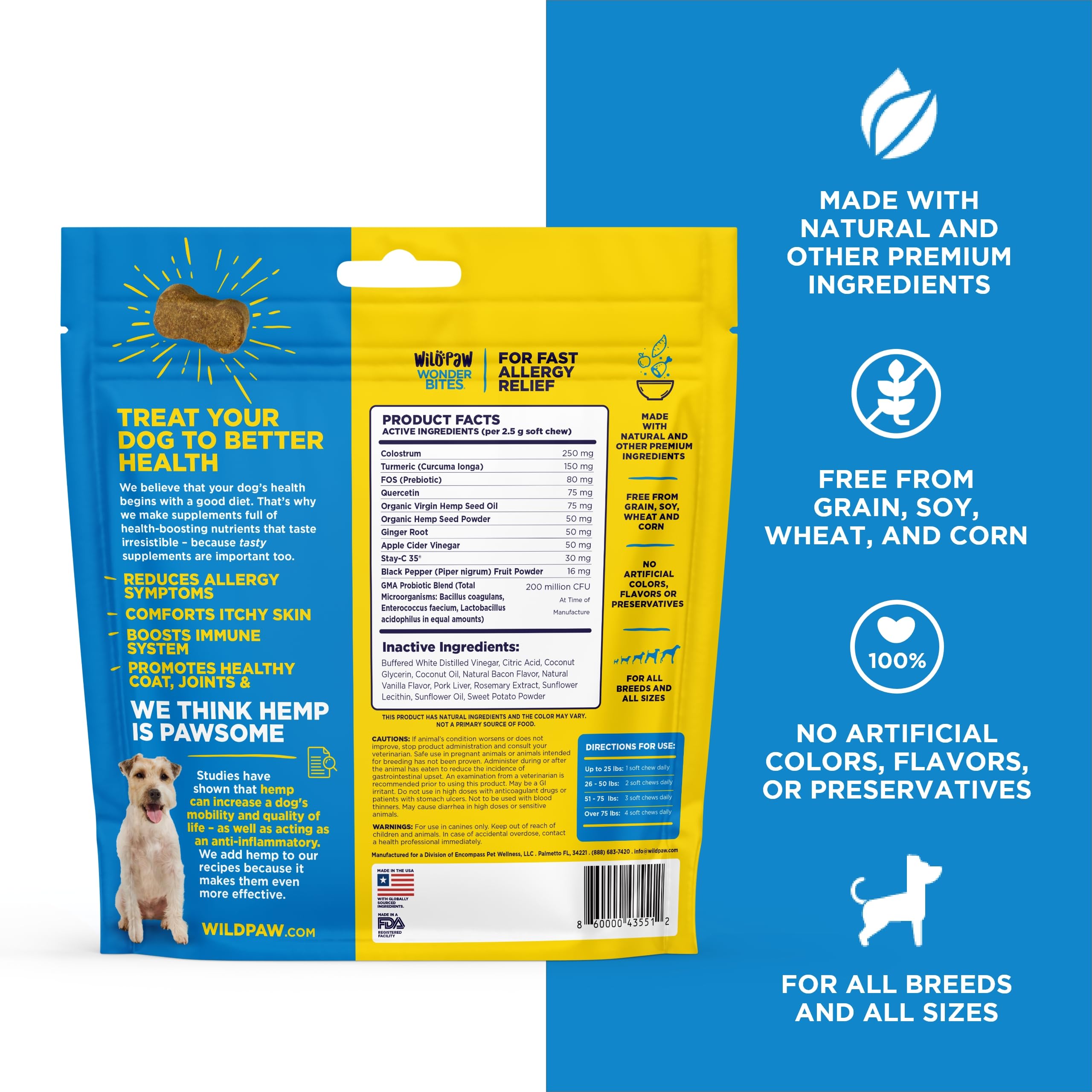 Wildpaw WonderBites for Fast Allergy Relief - Pet Supplement to Support Itchy Skin & Allergy Relief - Dog Skin & Coat Health Supplement - 90 Soft Chews