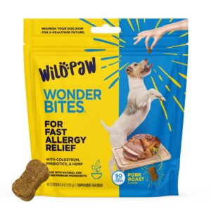 wildpaw wonderbites for fast allergy relief - pet supplement to support itchy skin & allergy relief - dog skin & coat health supplement - 90 soft chews