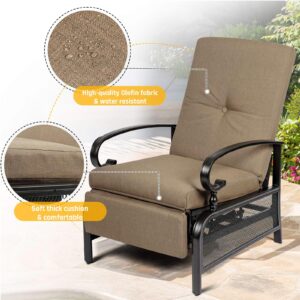 Oakcloud Adjustable Outdoor Lounge Chair Metal Patio Relaxing Recliner Chair with Removable Cushions(Brown)