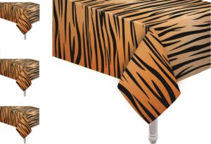 4 pack animal safari theme zoo print table cover animal theme tablecloth party supplies ideal for jungle animal birthday parties, animal theme party baby showers jungle safari themed party (tiger)