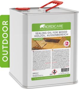 nordicare sealing wood oil for outdoor garden furniture - teak oil for wood outdoor furniture - suitable for all outdoor types of wood, danish oil for wood exterior protection - easy to apply 84.5 oz