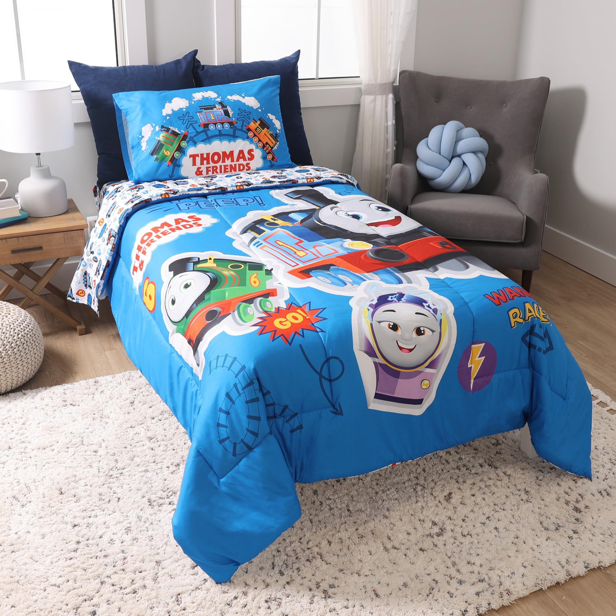 Thomas The Tank Twin Sheet Set for Kid's Bed in a Bag with Reversible Comforter, Flat Sheet, Fitted Sheet & Pillowcase - 4 pcs