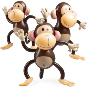 large inflatable monkey (pack of 3) 27-inch monkeys for baby shower, safari, jungle themed birthdays, blow up animal party favors and decorations for kids and toddlers