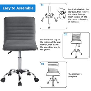 Yaheetech Velvet Armless Office Chair, Ergonomic Low Back Desk Chair with Adjustable Height/Wheels, Dark Gray