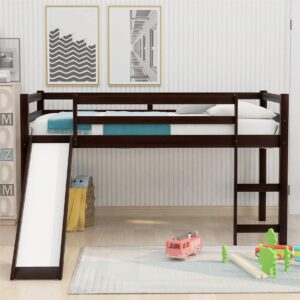 harper & bright designs loft bed twin with slide, kids loft bed,wood low profile for kids, built-in ladder and guard rail,no box spring needed,espresso