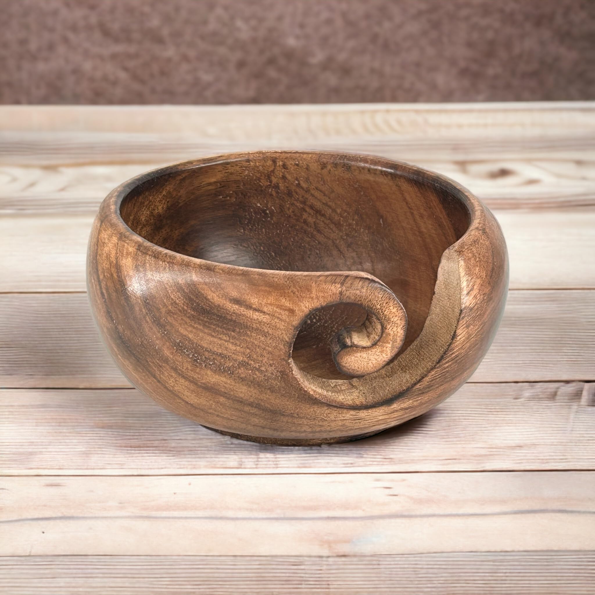 S.B.ARTS Wooden Yarn Bowl for Crocheting Handmade Wool Storage Yarn Bowl with Holes Knitting Gifts for Women Crochet Accessories (Wooden)