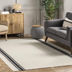 nuloom clarissa cotton flatweave casual stripe area rug, 6x9, ivory