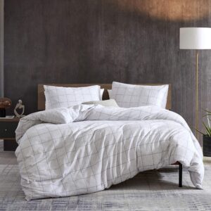 Kenneth Cole New York - Queen Duvet Cover Set, Reversible Cotton Bedding with Matching Shams, Modern Home Decor (Holden Grid Grey, Queen)