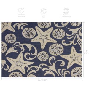 Gertmenian Indoor Outdoor Area Rug, Classic Flatweave, Washable, Stain & UV Resistant Carpet, Deck, Patio, Poolside & Mudroom, 6x9 Ft Medium, Party Starfish Sand Dollar, Navy Blue Sand