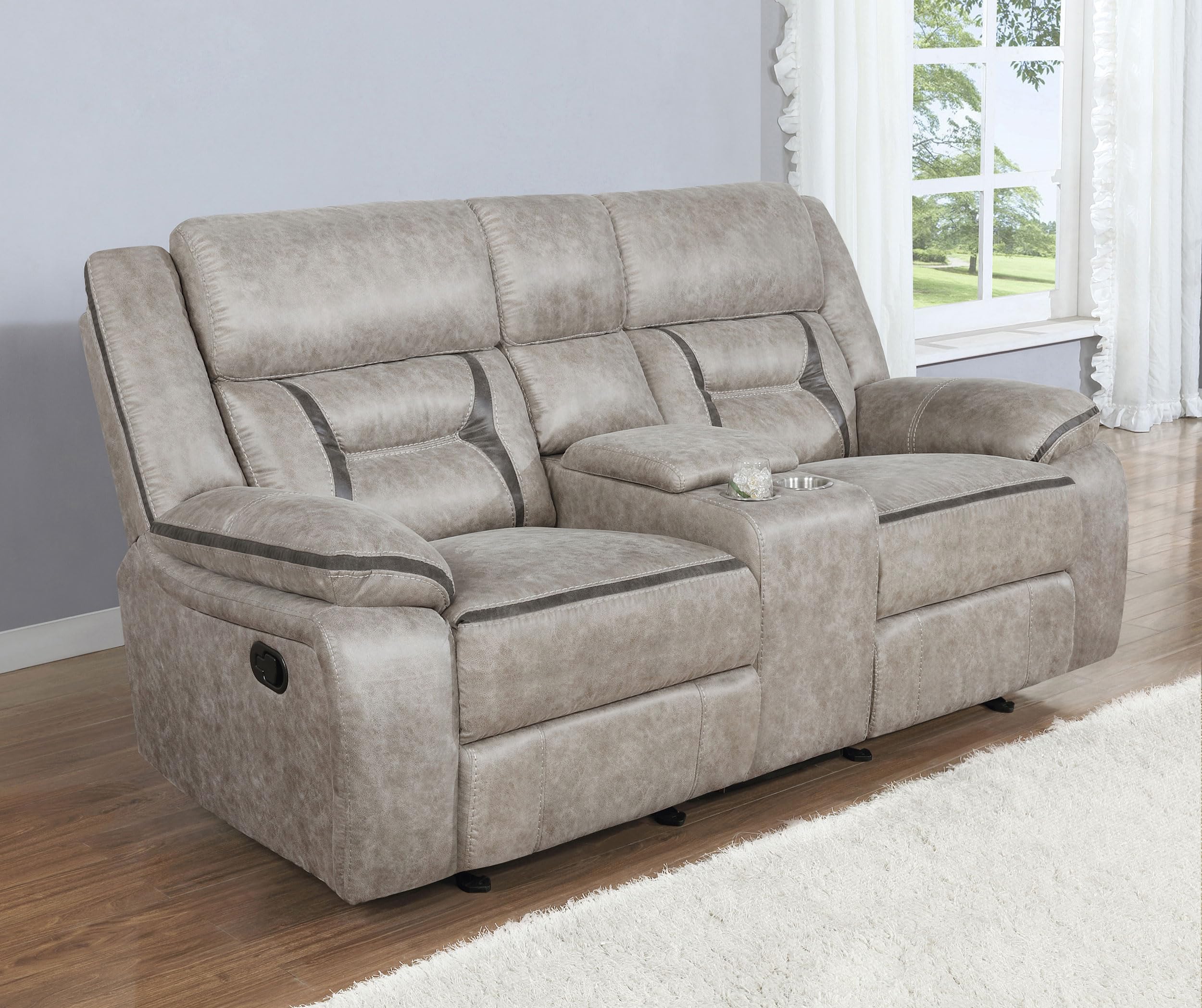 Coaster Home Furnishings Greer Upholstered Motion Reclining Loveseat Taupe