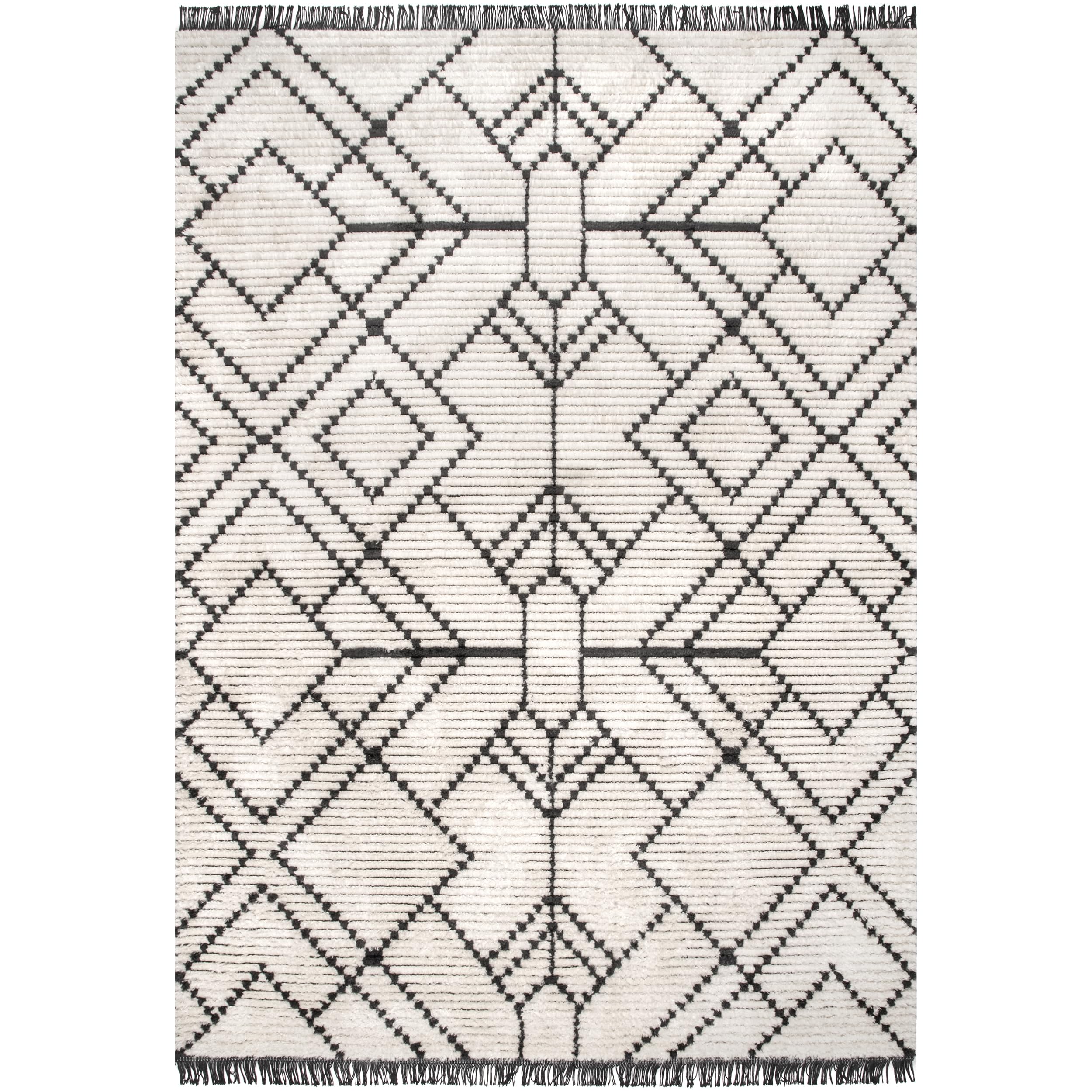 nuLOOM Carlina Geometric Shag Fringe Area Rug, 5x8, Beige