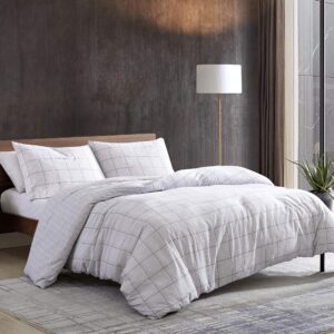 Kenneth Cole New York - Queen Duvet Cover Set, Reversible Cotton Bedding with Matching Shams, Modern Home Decor (Holden Grid Grey, Queen)