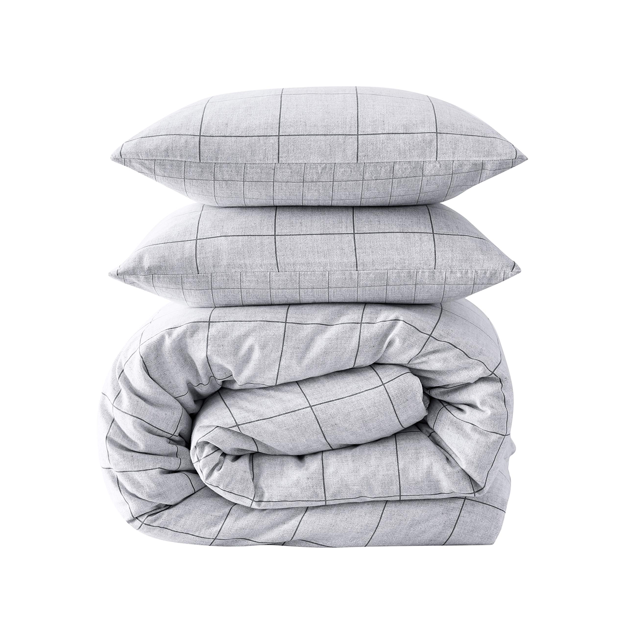 Kenneth Cole New York - Queen Duvet Cover Set, Reversible Cotton Bedding with Matching Shams, Modern Home Decor (Holden Grid Grey, Queen)