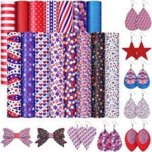 15 pieces labor day american flag faux leather sheets glitter sequins synthetic leather sheets diy faux leather fabric making earrings bows diy crafts, 8.3 x 6.3 inch (classic style)