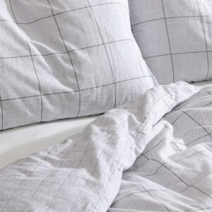 Kenneth Cole New York - Queen Duvet Cover Set, Reversible Cotton Bedding with Matching Shams, Modern Home Decor (Holden Grid Grey, Queen)