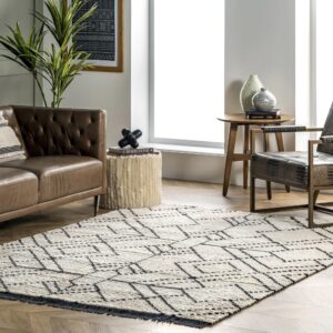 nuloom carlina geometric shag fringe area rug, 5x8, beige