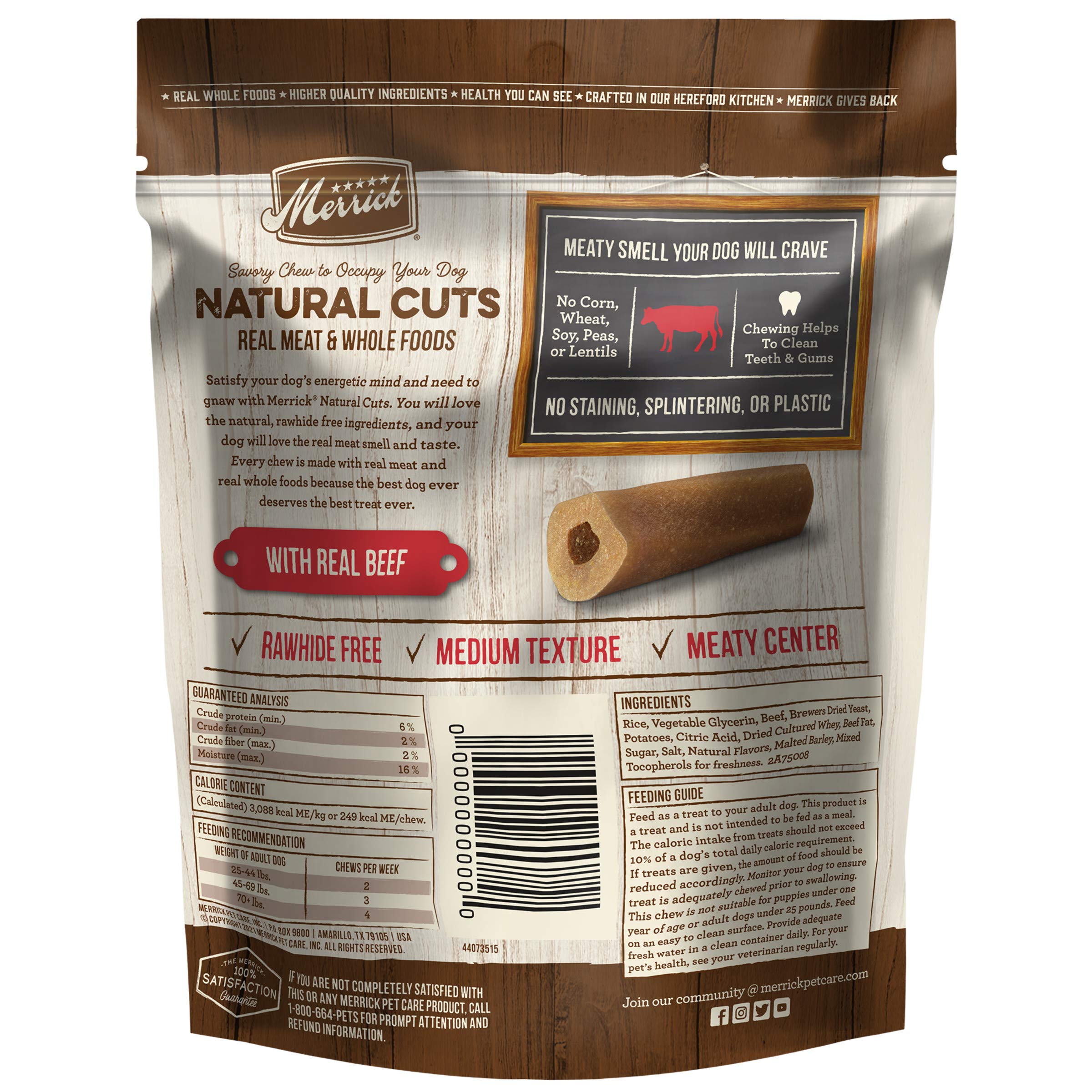 Merrick Natural Cuts Chicken Free Non Rawhide Medium Dog Chews, Medium Texture Chew Sticks With Real Beef - 1 Pack