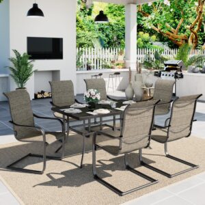 sophia & william patio dining set, grey, 7 piece, outdoor furniture, patio table and 6 chairs, quick dry textilene support, 350 lbs